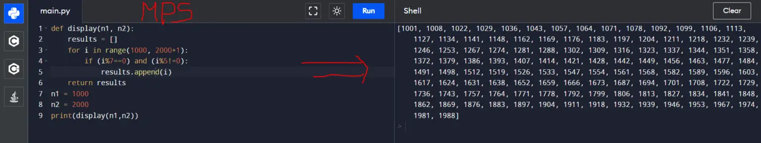 Display All Such Numbers Which Are Divisible By 7 But Are Not A Multiple Of 5