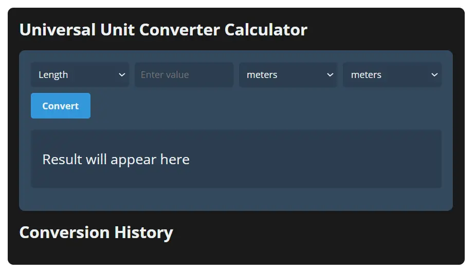 Universal Unit Converter Calculator 100% Free Tool